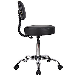 Boss Office Products Be Well Medical Spa Stool with Back in Vinyl, Black