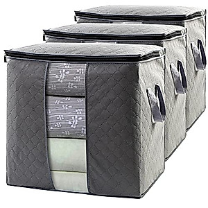 Closet Organizers and Storage Bins Storage Bag Closet Organizer Storage Cubes Clothes Storage Containers with Reinforced Handle for Comforters, Blankets, Bedding, 3 PC Pack