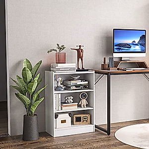 Tangkula 3 Tier Bookcase, Floor Standing Open Bookshelf with 18-Position Adjustable Shelves, Anti-toppling Device, Modern Multipurpose Display Storage Organizer for Living Room Study (White)