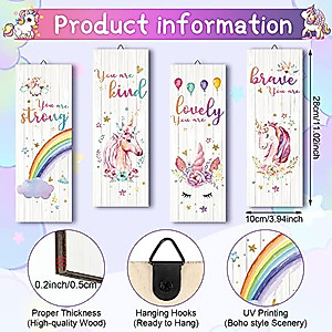 4 Pcs Unicorn Rainbow Motivational Wall Hanging Sign for Girls Children Room Wall Art Inspirational Quotes Wood Unicorn Hanging Plaque Bedroom Decorations for Baby Toddler Kids Teen