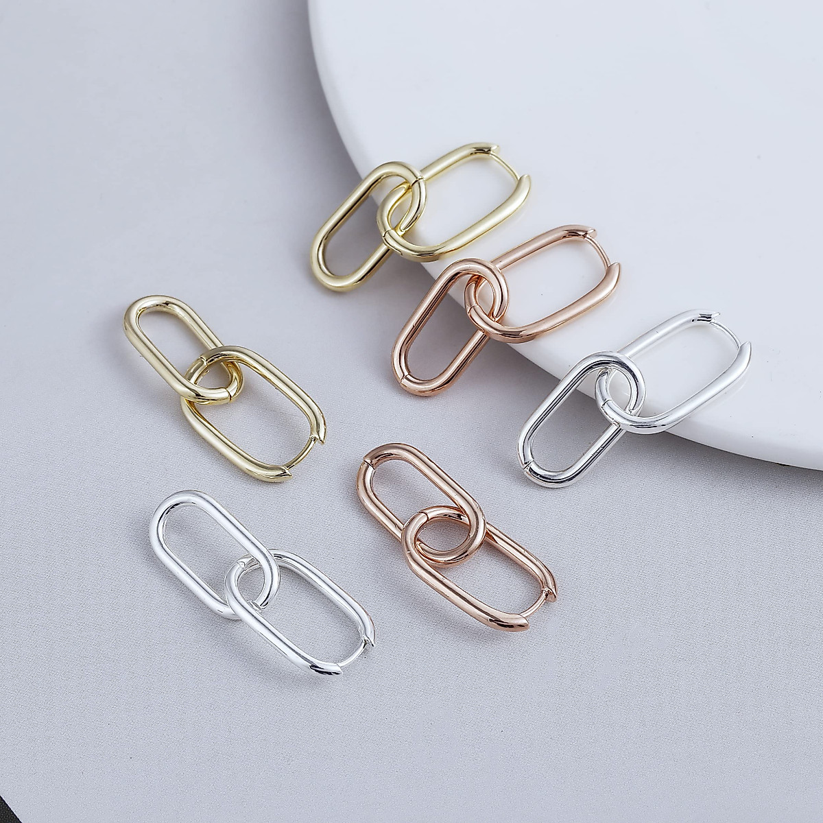 Kyerlyn Silver Earrings for Women Trendy, Dainty Sterling Silver Paperclip Square Chain Link Dangle Hoop Earrings Chunky Huggie Hoop Earrings Studs Hypoallergenic Simple Jewelry Gifts