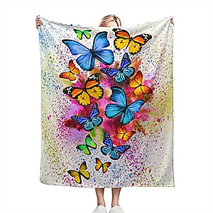 Flannel Fleece Throw Blanket Colorful Butterfly Flowers with Microfiber Durable Couch Blankets Home Decor for Women Girls Adults Bedding Couch Sofa Gifts 50"X 40"