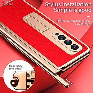 EAXER for Samsung Galaxy Z Fold 3 5G Case, Full Coverage Shockproof Hinge Case Built-in Screen Protector Stand PC Cover with Stylus Pen (Red)