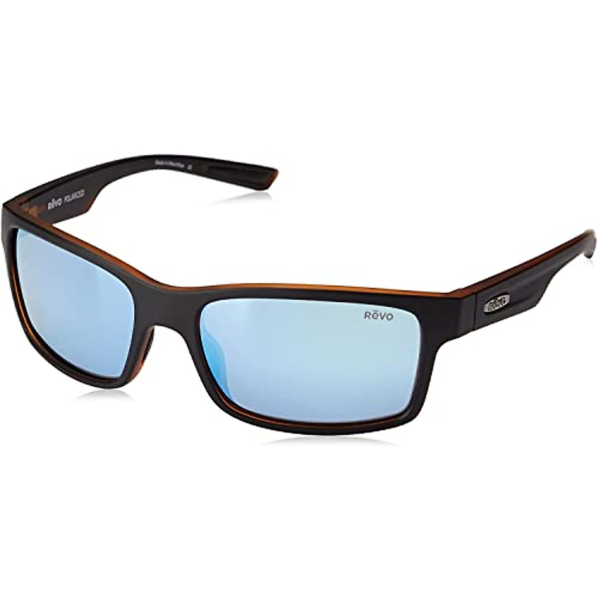 Revo Sunglasses Crawler: Polarized Lens with Performance Rectangle Wrap Frame, Matte Black Tortoise Frame with Blue Water Lens