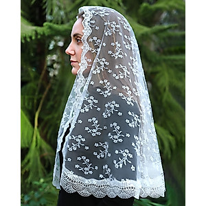 Mantveil Catholic Church Mantilla Veil Religious Christian Mass Veil Spanish Chapel Lace Veil for Women (White)