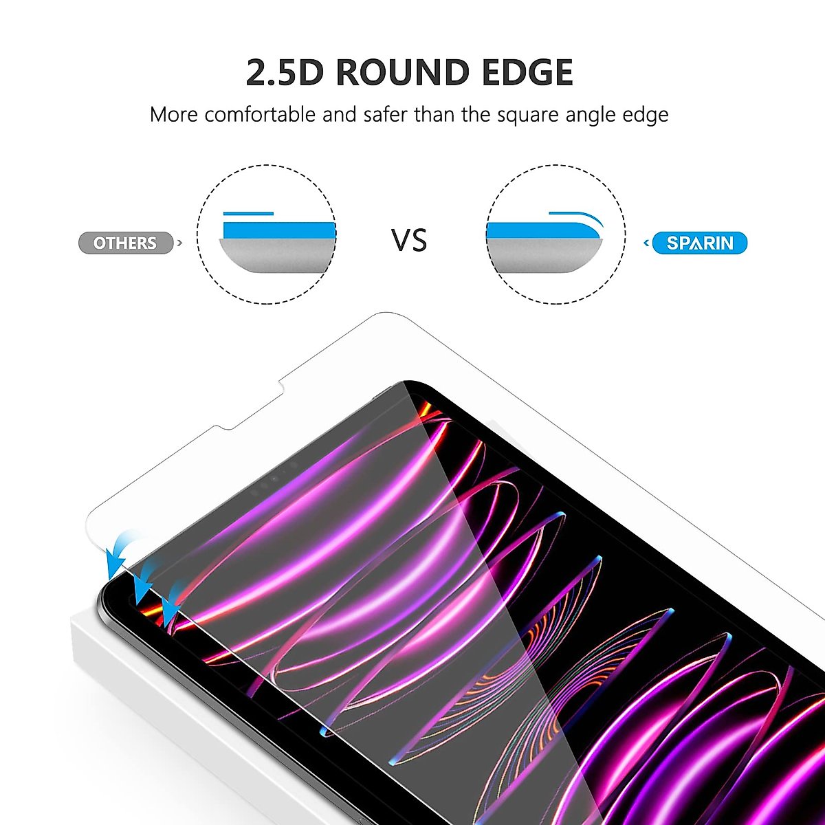 SPARIN 2 Pack Screen Protector Compatible with iPad Pro 12.9 inch 2022/2021/2020/2018 Released (6th/5th/4th/3rd) without Home Button, Tempered Glass Screen Protector Work with Face ID