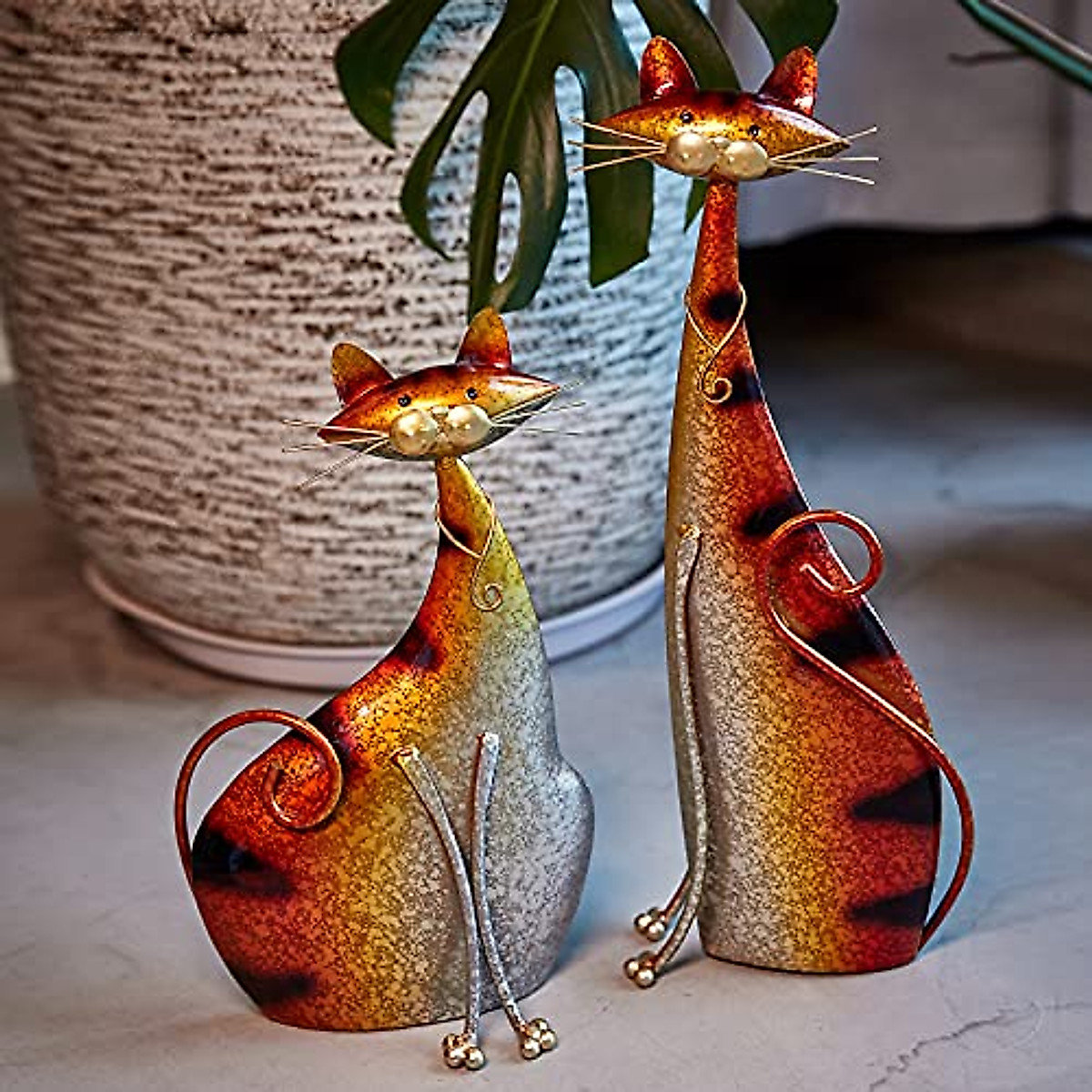 Aayla 16.15" H Metal Brown Cat Statue Sitting Adorable Cat Figurine Gift for Cat Lovers for Home Kitchen Decoration