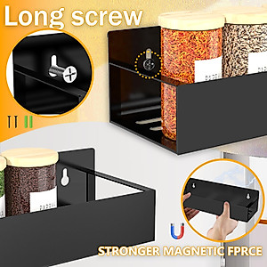 SMRCAD Magnetic Spice Rack Organizer for Fridge Seasoning Organizer for Kitchen storage with Screw or Adhesive Hanging,Magnetic Shelf with Hook for Refrigerator and Oven (Black, 6pack)