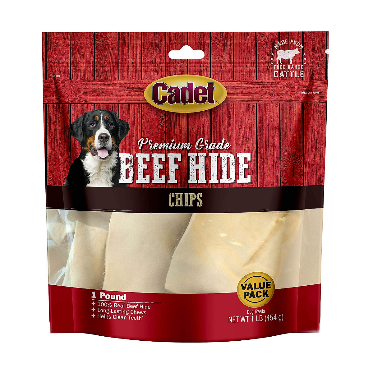 Cadet Premium Grade Beef Hide for Dogs, Rawhide Long Lasting Dog Chews, Chips, Curls & Rolls for Small/Medium/Large Dogs