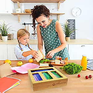 Bucantto Bamboo Food Storage Bag Organizer for Drawer, Compatible with Ziplock and Most Other Brands for Gallon, Quart, Sandwich & Snack Size Bags