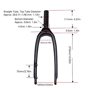 Kadimendium Bike Front Fork, Professional High Strength 20 Inch Mountain Bike Fork Lightweight Carbon Fiber for Folding Bike for 28.6mm Straight Tube
