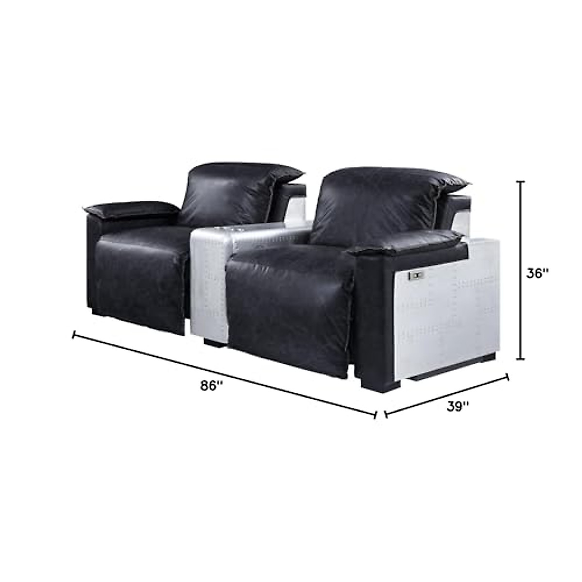 Acme Misezon Power Recliner in Black Top Grain Leather & Aluminum