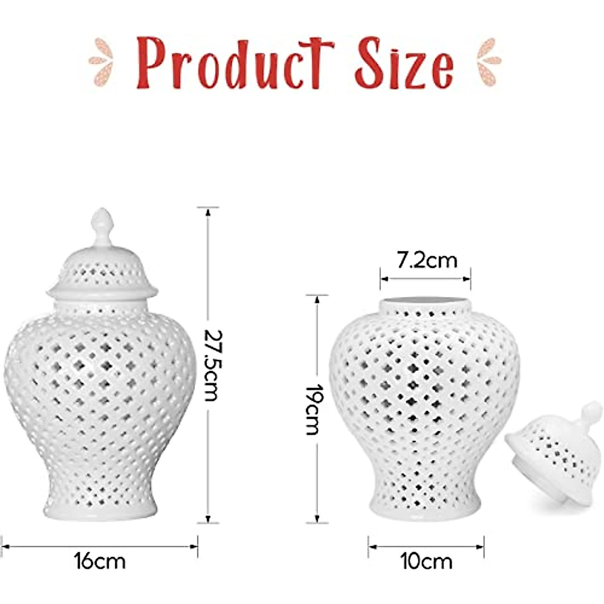 Milageto Ceramic Vase Organizer Storage Table Centerpieces Handicraft Flower Holder Collection Temple Jar Porcelain Ginger Jar for Office Desk Home - White, H 27.5cm Mouth 7.2cm