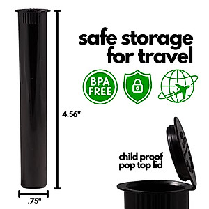 Airtight Storage Tube Container with Pop Top Lid - Black 25 Pack