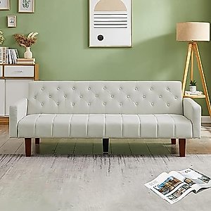 BIVVI Linen Convertible Sofa Bed Sleeper Couch Double Folding Loveseat Futon Sofá Chair Daybed w/Adjustable Reclining Backrests,Lounge Couch for Living Room Apartment Home Office,Beige