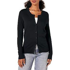 Amazon Essentials Women's Lightweight Crewneck Cardigan Sweater (Available in Plus Size), Black, 3X