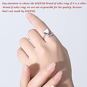 ZOEXUE Sterling Silver Feather Angel Wings Cremation Urn Ring Holds Loved Ones Ashes Always in My Heart Urn Ring for Ashes for Women Open Band Memorial Keepsake Jewelry
