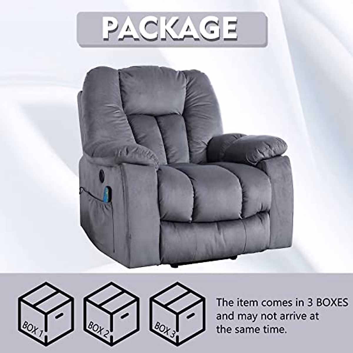 CANMOV Large Power Lift Recliner Chair with Massage and Heat for Elderly, Overstuffed Wide Recliners, Heavy Duty and Safety Motion Reclining Mechanism with USB Ports, 2 Concealed Cup Holders, Gray