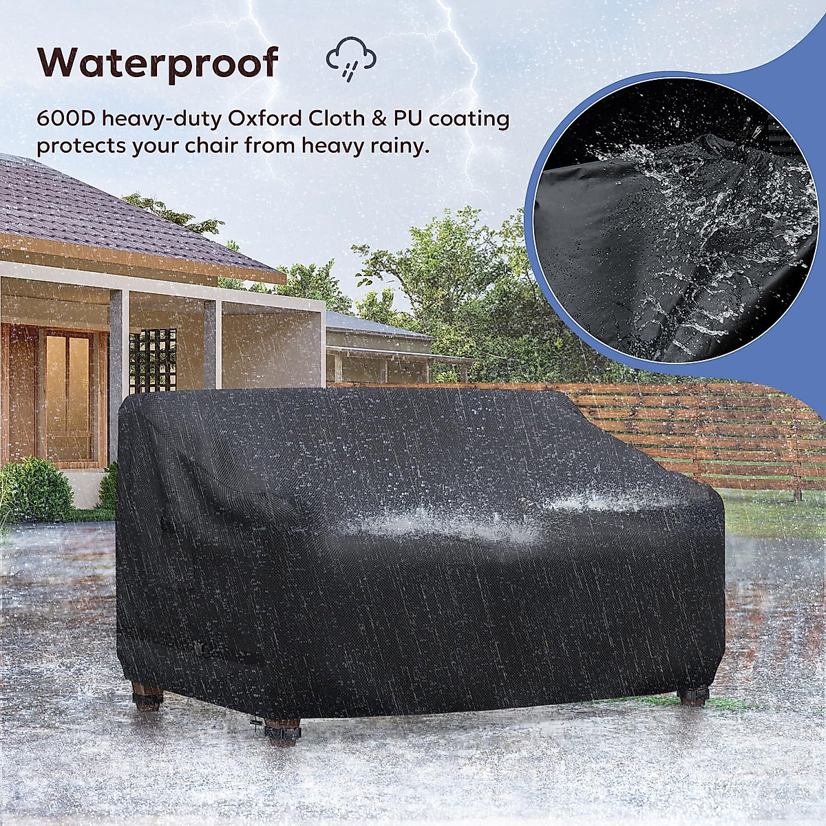 Outdoor Furniture Covers Waterproof, Gorpche 3-seater Outdoor Sofa Cover, Heavy Duty Lawn Patio Furniture Covers with Upgrade Fastener Windproof Buckle Straps, Outdoor Couch Cover - 60"W x 34"D x 30"H