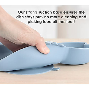 ROCCED [Upgraded] Suction Plates for Baby, Silicone Plates with Suction Divided, Baby Spoon Fork Set for Toddler Baby Dishes Kids Plates and Utensils-Crab Dark Blue
