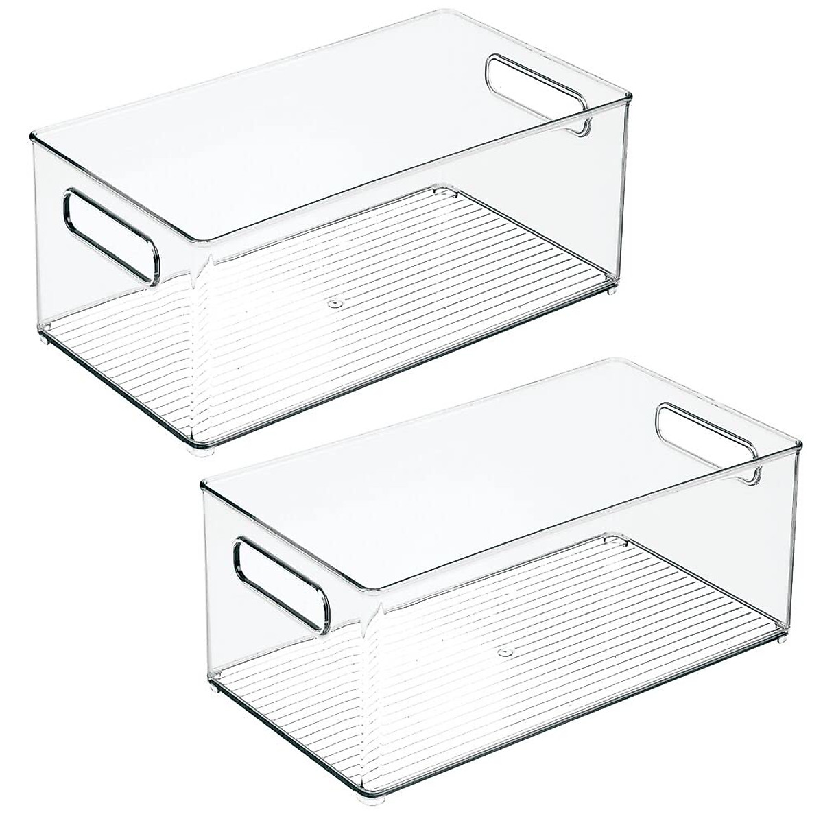 mDesign Deep Plastic Storage Organizer Container Bin, Office Organization for Filing Cabinet, Cupboard, Shelves, and Desk - Holds Notepads, Pens, Pencils, Highlighters, and Staplers - 2 Pack - Clear