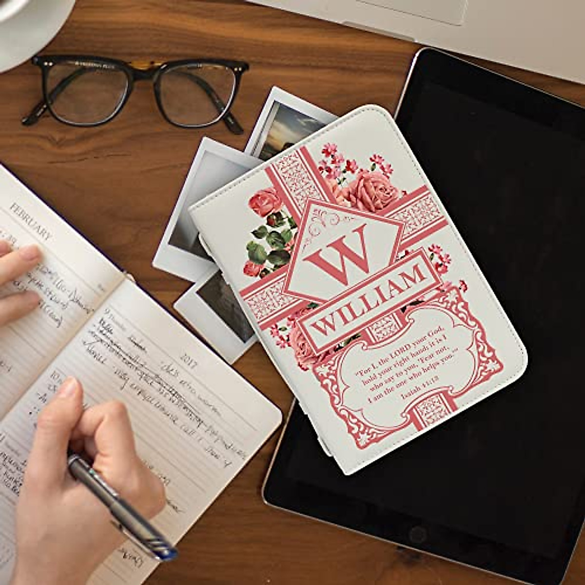 9.6x6.6 Inch Personalized Bible Cover, Custom Bible Cover – Personalized Leatherette Bible Cover and Carrying Case with Handle, Womens Bible Case - White Small (Design 2)