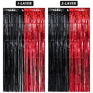 6 Pack 3.3Ft x 6.6Ft Graduation Foil Fringe Curtain Backdrop Decorations, Red Black Metallic Tinsel Foil Streamers Curtain Photo Booth Background for Graduation Prom Wedding Birthday Party Decorations