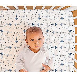 The Peanutshell Fitted Crib Sheet Set for Baby Boys or Girls | Unisex 2 Pack in Rocketships & Shooting Stars | Fits Standard Crib Mattresses