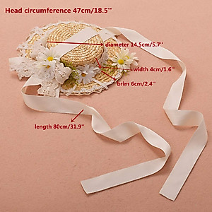 COSDREAMER Girls Women Tea Party Sun Hat Lace Ribbons Straw Hats (White)