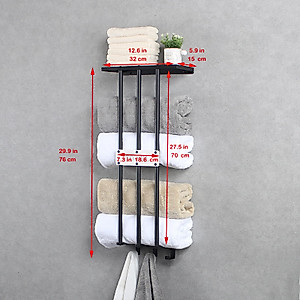 Bathroom Towel Storage Rack,Towel Racks for Bathroom Wall Mounted 30 inch with Shelf Can Holds 6 Large Towels, Wall Towel Rack for Rolled Towels, Black