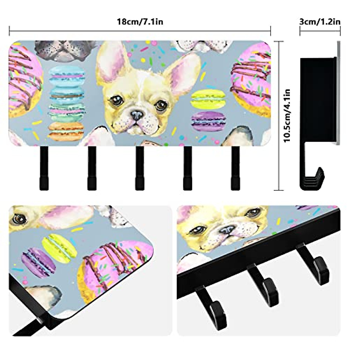 Sinestour French Bulldog Key Holder for Wall Key Hanger with 5 Key Hooks Key Rack Organizer Key and Mail Holder for Wall Decorative Entryway Hallway Kitchen Farmhouse Apartment