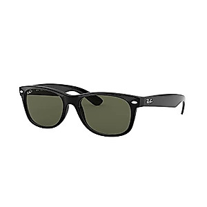 Ray-Ban RB2132 New Wayfarer Square Sunglasses, Black/Polarized Green, 55 mm