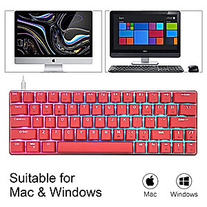 IEMUDJ CQ63 Mechanical Keyboard, Wired Bluetooth Gaming Keyboard, RGB Backlit, Brown Switch, Bluetooth 5.0, 63 Keys Layout, for Desktop, Laptop, Mac, Tablet, Smartphone, Gaming and Office