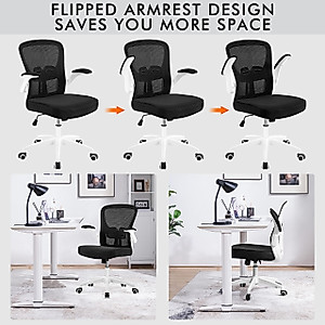 Yaheetech Ergonomic Office Chair, Swivel Task Chair with Adjustable Lumbar Support, Mid Back Mesh Computer Chair with Flip-up Armrests Padded Task Chairs, Executive Chair for Home Office White