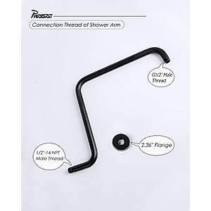 PHASAT 16 Inches Black Shower Head Arm,S Shaped Shower Arm with Flange,High Rise Shower Head Extension Arm,Shower Arm Extension Matte Black,PU9H02