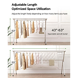 Vikaqi Clothes Drying Rack 63 Inches Folding Indoor Outdoor, Drying Rack Clothing Collapsible, Foldable Portable Laundry Drying Rack, Heavy Duty Laundry Hanger Dryer Rack, with 20 Hooks 12 Clips