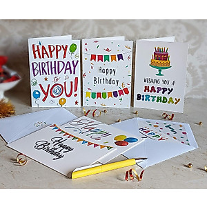 100 Happy Birthday Cards Bulk, Large 5x7 Inch Assorted, with Envelopes ,Stickers and Simple Greetings Inside , 10 Unique Designs, Thick Card Stock Box Set