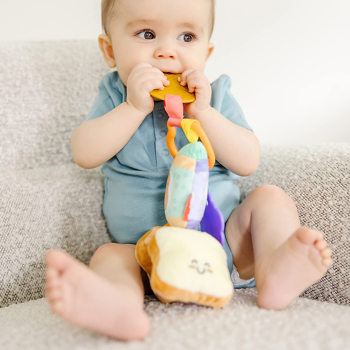 Melissa & Doug Multi-Sensory Take-Along Clip-On Infant Toy 2-Pack (PB&J and Bubble Tea)