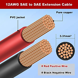 BBHEJJ 12AWG SAE Extension Cable, 15FT SAE to SAE Extension Cable Quick Disconnect Wire Harness, SAE Connector Cable for Solar Panel, Battery, Motorcycle, Cars, RV