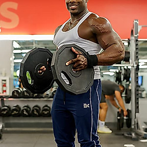 BROKIG Men Double Whitelines Athletic Open Bottom Sweatpants,Casual Workout Lounge Pants with Zipper Pockets,Slim Fit Gym Joggers for Men (X-Large, Black)