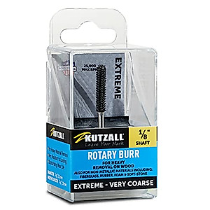 Kutzall Extreme Ball Nose Burr, 1⁄8" Shaft, Very Coarse - Woodworking Attachment for Dremel, Foredom, DeWalt, Milwaukee. Abrasive Tungsten Carbide 1⁄8" (3.1mm) Dia. X 7⁄8" (22.2mm) Length, BNX-18-EC