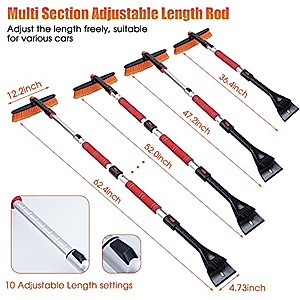 FOVAL 62.4" Extendable Snow Brush and Ice Scraper with 360°Pivoting Brush Head, Snow Removal Car Brush for Windshield Window Trucks SUVs, Essential Winter Tool Ice Remover with Comfortable Foam Grip