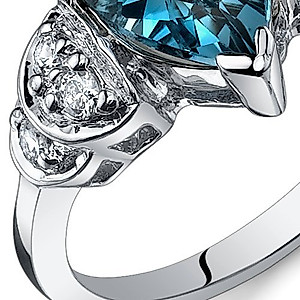 PEORA London Blue Topaz Teardrop Ring for Women 925 Sterling Silver, Natural Gemstone Birthstone, 2 Carats Pear Shape 10x7mm, Size 7