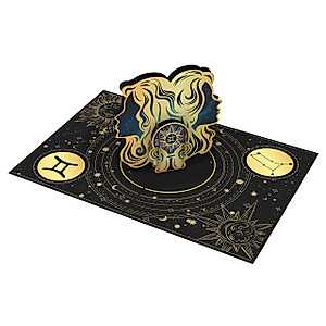 iGifts And Cards Gemini Zodiac Star Sign Birthday 3D Pop Up Greeting Card - Elegant Zodiac Sign Gift, Unique Birthday Present, Astrology Enthusiasts Surprise Celebration, Twin-Themed Party, 5x7