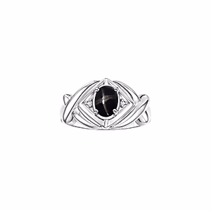 Rylos Rings for Women Sterling Silver Ring XOXO Hugs & Kisses 7X5MM Gemstone & Diamond Black Star Sapphire Jewelry Size 7