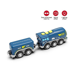 Z MAYABBO Battery Operated Locomotive Train for Wooden Tracks, Powerful Engine Toy Train Vehicle for Railway Track, Science Fiction Train Car Series Fit All Brands Railroad (Battery Not Included)