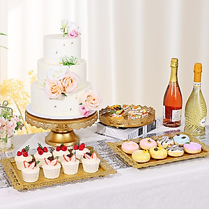 7Pcs Gold Cake Stand Set, Metal Dessert Table Display Stands Dessert Trays Large Round Tiered Cupcake Holder Treat Decor Plates for Tea Party Wedding Reception Birthday Baby Shower Home Decoration