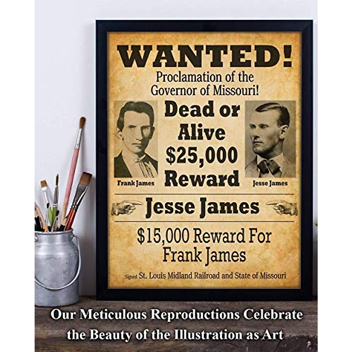 Jesse James Wanted Art Print- 11x14 Unframed Print - Makes a Great Man Cave Decor and Gift Under $15 for Westerns Fans