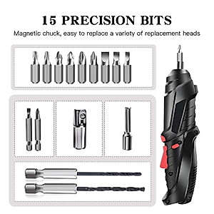 Electric Screwdriver 15pcs Cordless Screwdriver 3.5N.m Power Screwdriver, 3.6V Cordless Drill Screwdriver Rechargeable with Led Light, Deformation Handle (Medium)