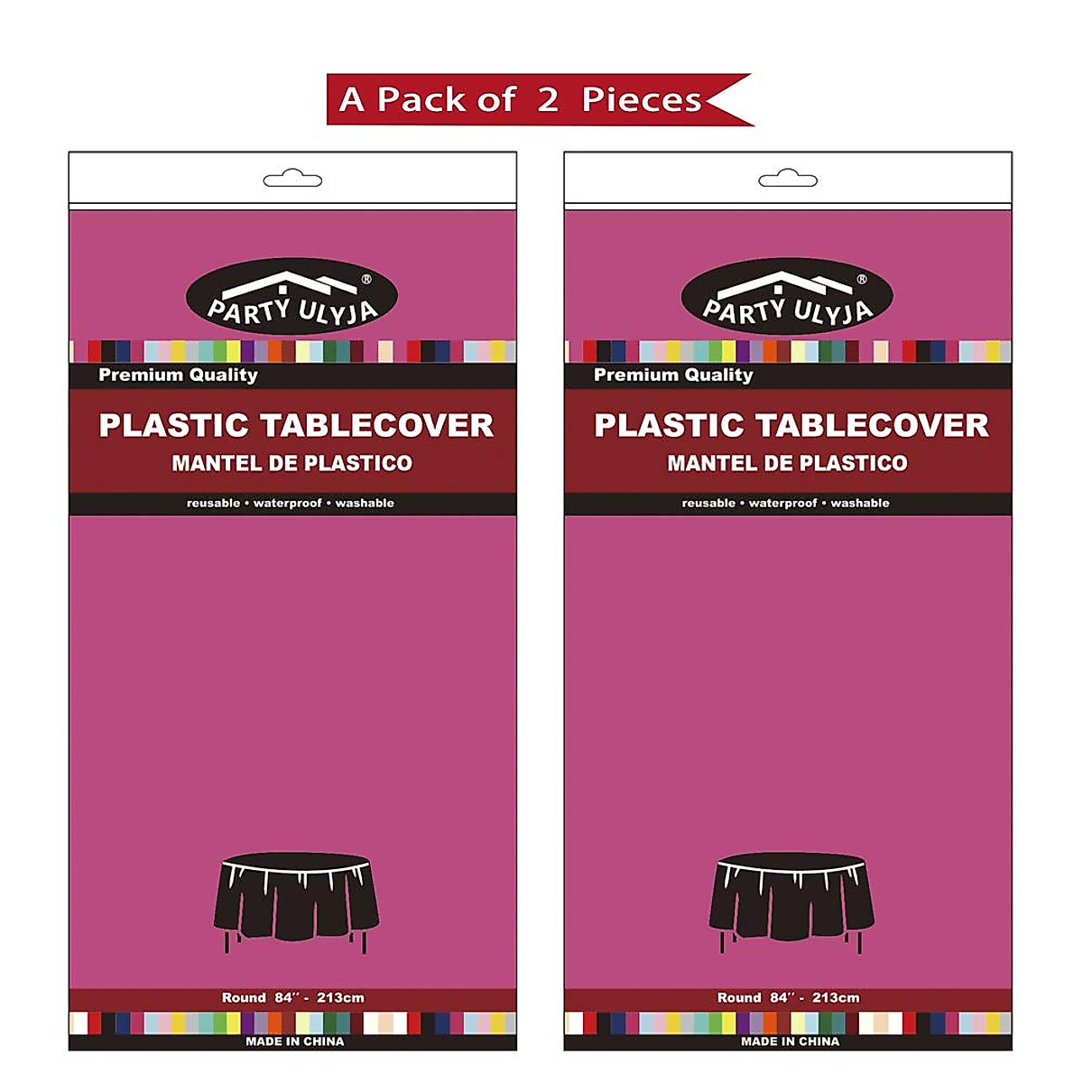 PARTY ULYJA Hot Pink Plastic Tablecloths 2 Pack Fuchsia Disposable Table Covers 84 Inch Circle Magenta Birdal Shower PEVA Cerise Table Cloths for Picnic Birthday Wedding's 6 ft Round Table Use